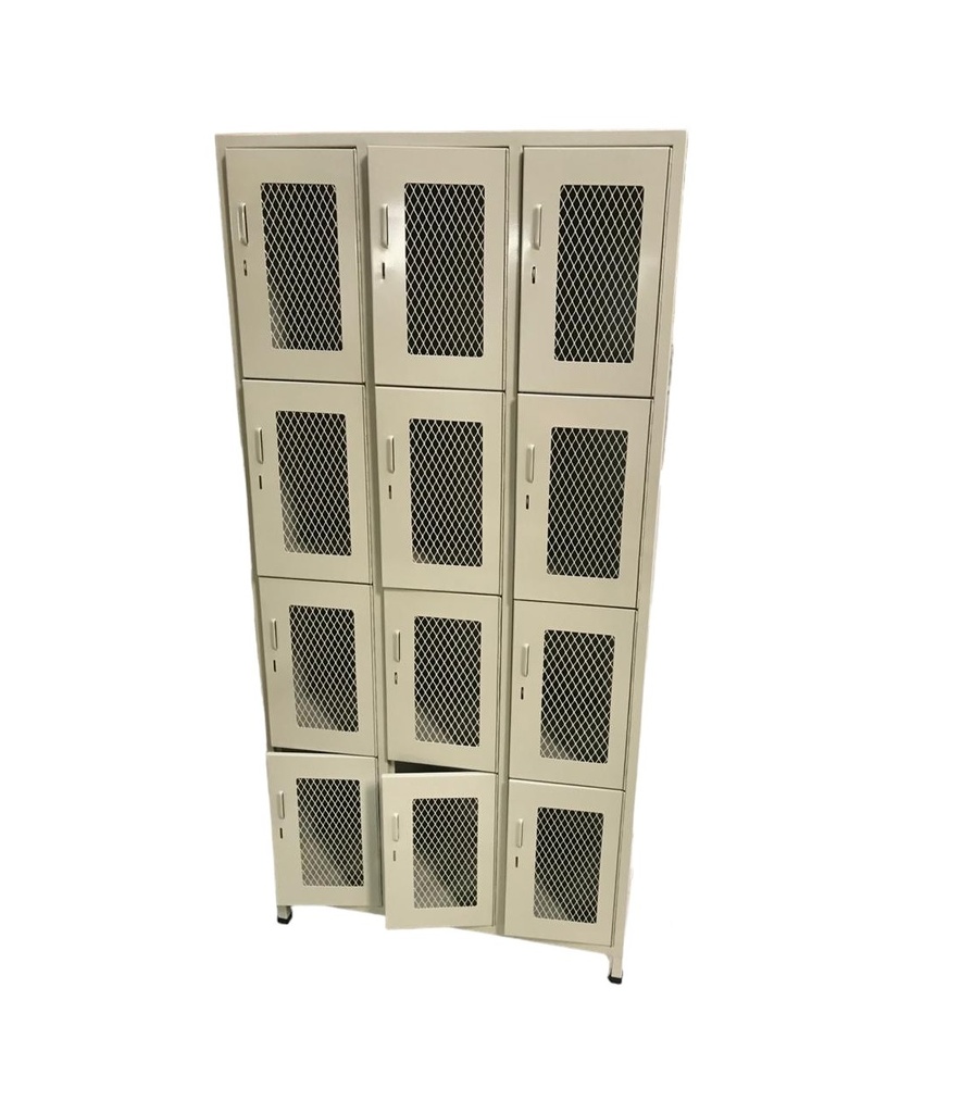 Locker metálico de 12 puertas en malla con aldaba | GrupoAlvaces.com